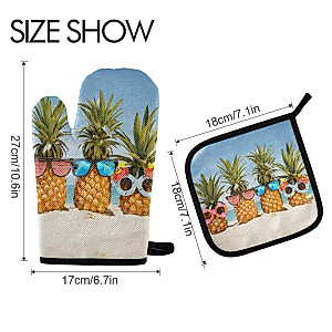 Oven Mitts Pot Holders Sets - Pineapples Stylish Sunglasses Hot Gloves Hot Pads Non-Slip Potholders for Kitchen BBQ Baking