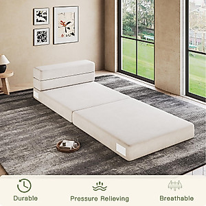 Luoxiao Folding Sofa Bed Single with Pillow, Portable Foldable Sofa Bed for Travel, Camping, Guest, Folding Lounge Chaise with Breathable & Washable Cover, Convertible and Easy to Storage， Off White
