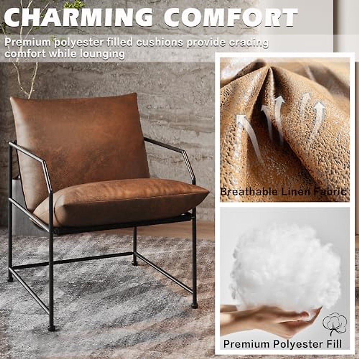 Homy Grigio Reading Chair Living Room Chairs Accent Chairs Set of 2 & 1 for Living Room Modern Teen Chairs for Bedroom Comfy Lounge Chairs Side Arm Chairs with Heavy Duty Metal Legs (Set of 1, Brown)