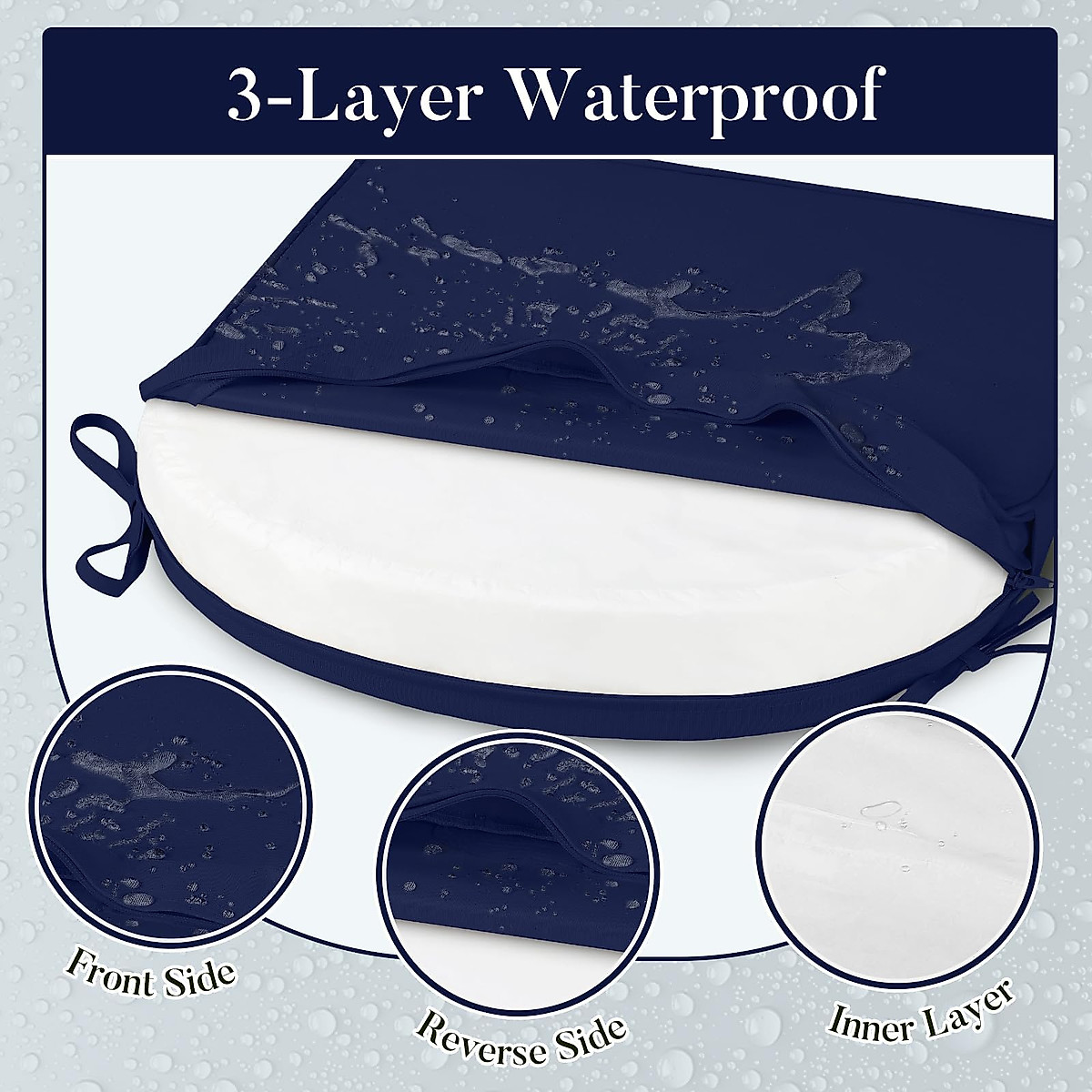 Basic Beyond Patio Chair Cushions for Patio Chairs, 19 x 19 Outdoor Chair Cushions Set of 4 Waterproof Outdoor Seat Cushions for Outdoor Chairs with Handle and Attached Straps, Navy Blue