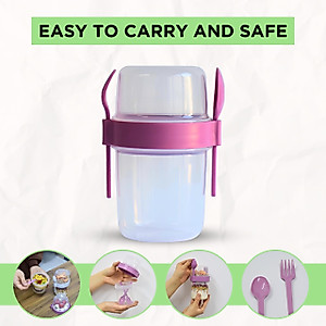 Salda 4 Pack 22 oz Breakfast On the Go Cups, Take and Go Yogurt Cup with Topping Cereal Cup with spoon and fork, Overnight Oats or Oatmeal Container Jar, Colorful Set of 4 (22, Oval, 4, 650ml)