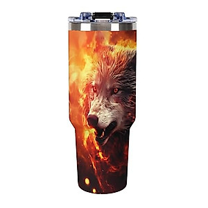 Fire Wolfs 40 Oz Car Cup Stainless Steel Travel Mug Leak-Proof Insulated Tumbler with Handle Light Rose Red-style