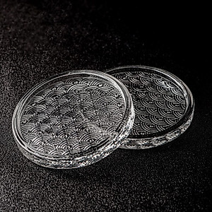 Cabilock 2pcs Glass Tea Coaster Cup Mug Pad Tea Bag Saucers Dessert Dishes Coasters Gold Bars Car Coaster Costers Seasoning Dish Mug Saucers Gongfu Tea Saucer Crystal Coaster Round Decorate