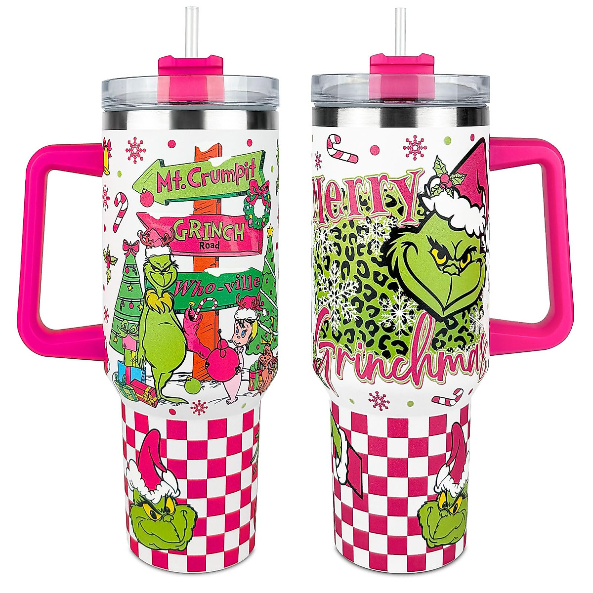 BAISHIDA 40 oz Christmas Grinchi Tumbler with Handle and Straw, Stainless Steel Tumbler with Lid Straw, Car Sports Travel Cup Christmas Gift 40oz Tumblers (Christmas 1)