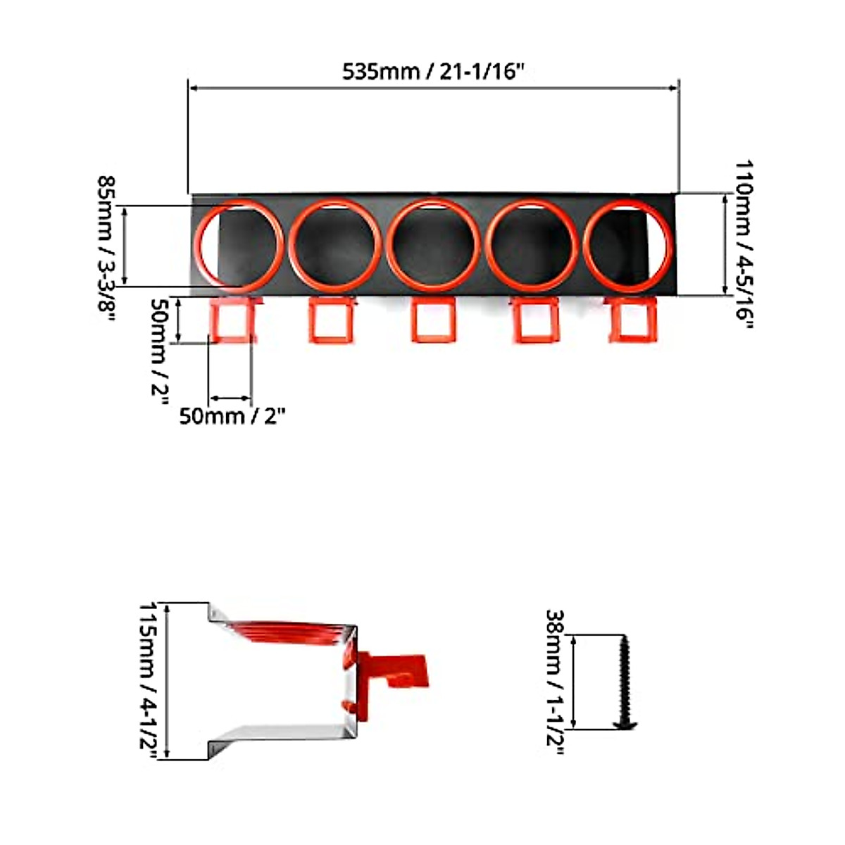 QWORK Spray Bottle Storage Rack, Aerosol Can Rack Organizer Wall Mount, Sprayer Spray/Composite Bottle Holder, Cleaning Detailing Tools Organizer, with 5 Holes and 5 Plastic Hooks
