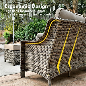 ovios 3 Piece Outdoor Patio Furniture with 3 Seat Sofa & Ottoman,Rattan Wicker Coversation Set with High Back,Sectional Sofa for Outside Porch Balcony Backyard Pool,Beige