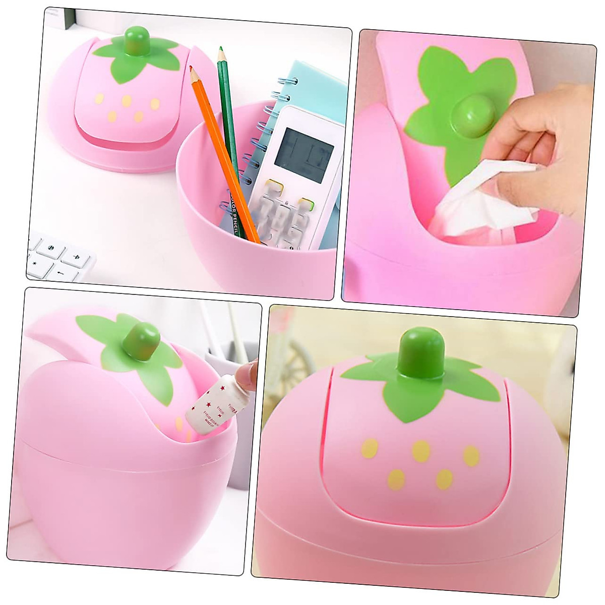 NUOBESTY Office Decor Xxcm Container Car Bins Lid Dustbin Home Lids Mini Brush Use Bin Strawberry Tiny Recycling with for Makeup Tabletop X Room Cans Dispenser Rubbish Baskets Coffee Swing Car Decor