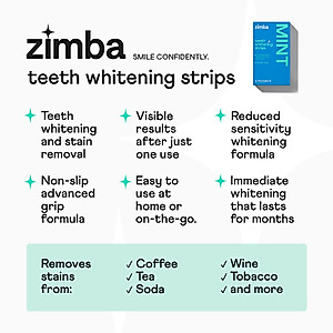 Zimba Strawberry Flavored Teeth Whitening Strips | Vegan, Enamel Safe Hydrogen Peroxide Teeth Whitener for Coffee, Wine, Tobacco, and Other Stains | 14 Day Treatment | Strawberry