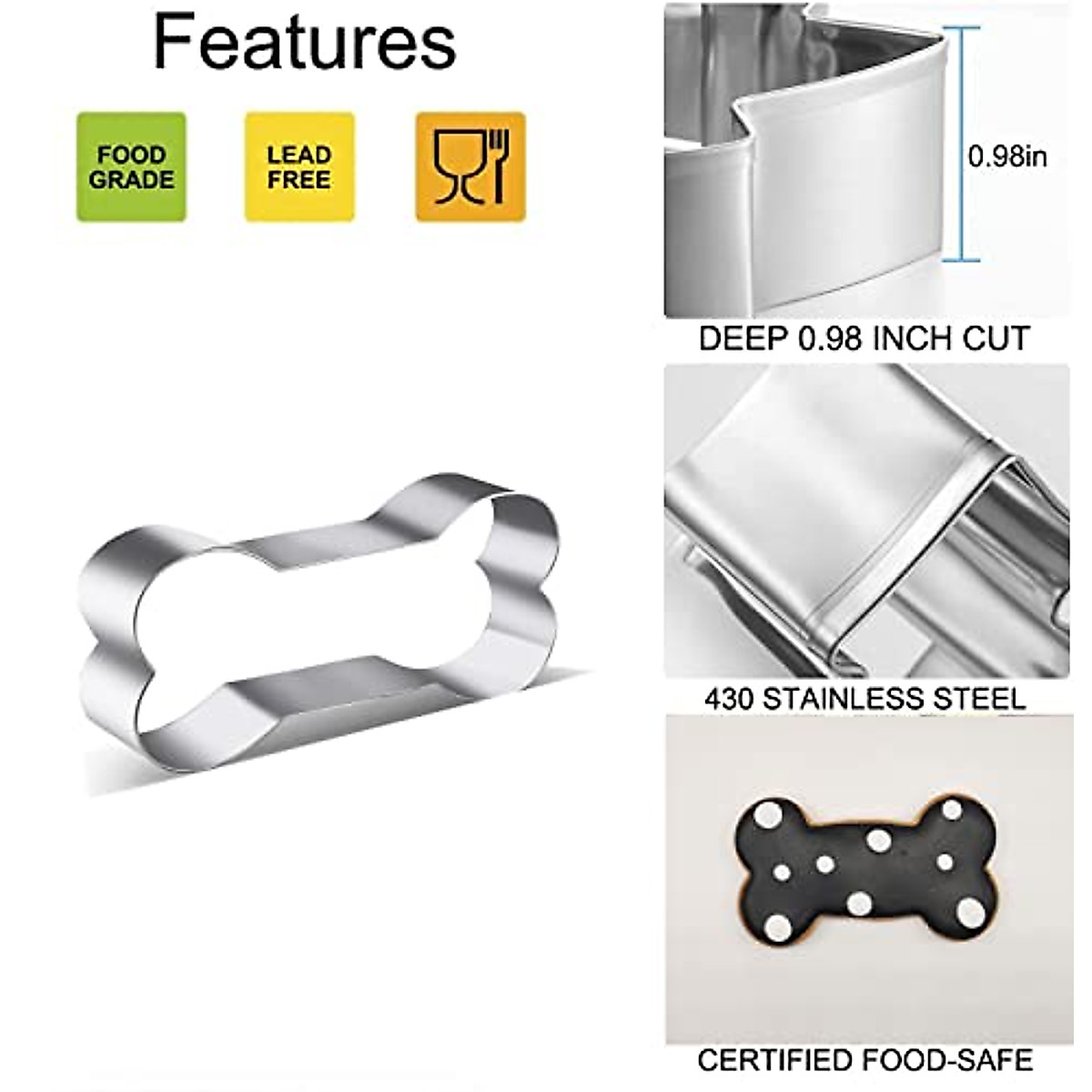 3 Piece Dog Bone Cookie Cutters, Bone Shape Cookie Cutters set Stainless Steel Biscuit Mold for Dog Cat Homemade Treats