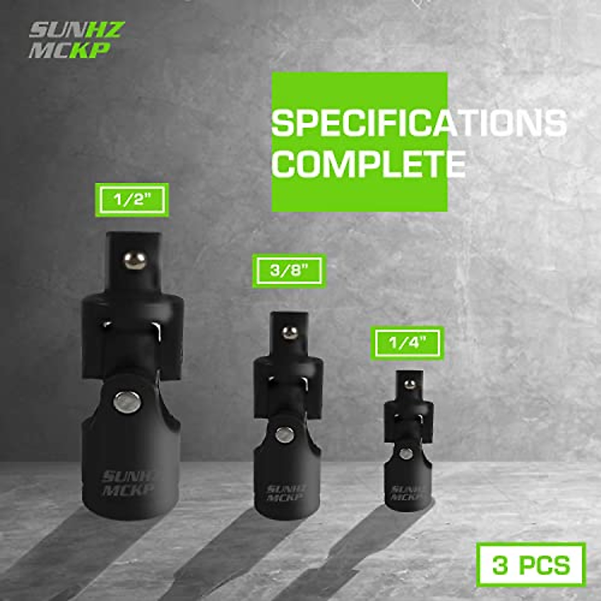 SUNHZMCKP Universal Joint Socket, 3-Piece，1/4-Inch, 3/8-Inch, 1/2-Inch Drive Set