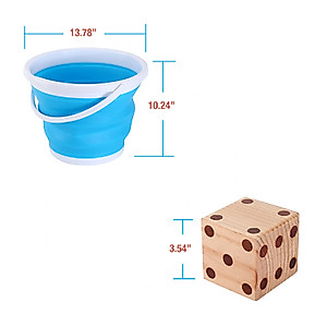 Giant Wooden Yard Dice Set for Lawn Games, Play Lawnzee or Yardkle, Includes Dice, Collapsible Bucket, Reusable Scorecards and Dry Erase Markers