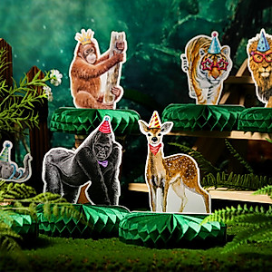 Yeaqee 12 Pcs Jungle Animals Honeycomb Centerpieces Safari Jungle Themed Birthday Party Supplies Wild Animals Jungle Party Decorations Baby Shower Table Decorations for Boys Girls (Fresh Style)