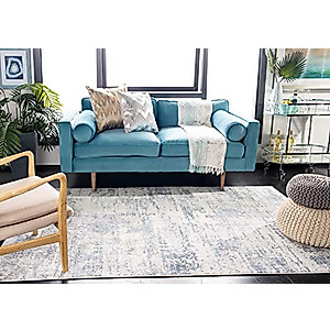 SAFAVIEH Amelia Collection 9' x 12' Ivory/Blue ALA700A Modern Abstract Non-Shedding Living Room Bedroom Dining Home Office Area Rug