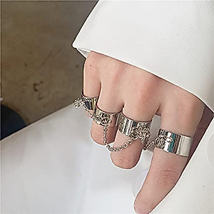 ZZ ZINFANDEL Gothic Punk Chain Finger Rings Set, 17PCS Adjustable Stackable Vintage Silver Rings for Women Men,Happy Cross Butterfly Knuckle Rings (Silver)