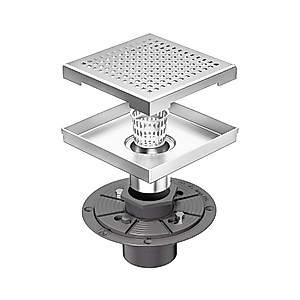 Neodrain 6-Inch Square Shower Drain with Removable Quadrato Pattern Grate,PVC Shower Drain Base and Rubber Gasket for Bathroom Floor Drain, Brushed 304 Stainless Steel, Includes Hair Strainer