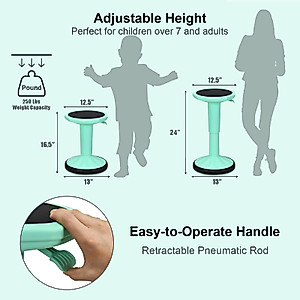 Giantex Wobble Stools for Classroom Seating, Wiggle Stool with Adjustable Height, 24 Inch Active Learning Stool, Sitting Balance Chair for School, Office Stand Up, Flexible Seating Wobble Chair(Green)
