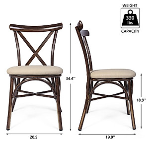 LUCKYERMORE Heavy Duty Aluminum Dining Chair Set of 2, Commercial Stackable Chairs with Sand Beige Soft Cushion, 400 LBS Capacity, for Kitchen, Restaurant, Dining Room, X Back