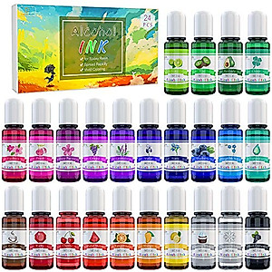 Alcohol Ink Set - 24 Vibrant Colors Alcohol-based Ink for Resin Petri Dish Making, Epoxy Resin Painting - Concentrated Alcohol Paint Color Dye for Resin Art, Tumbler Making, Painting - 24 x 10ml/.35oz