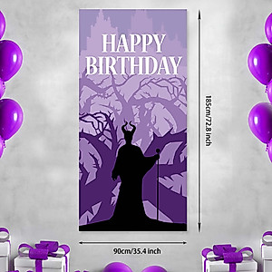 Dark Witch Evil Queens Happy Birthday Banner Backdrop Black Witch Villains Mistress Dark Fairytales Theme Decor for Girls Princess Birthday Party Baby Shower Favors Supplies 35.4x72.8in-BECKTEN