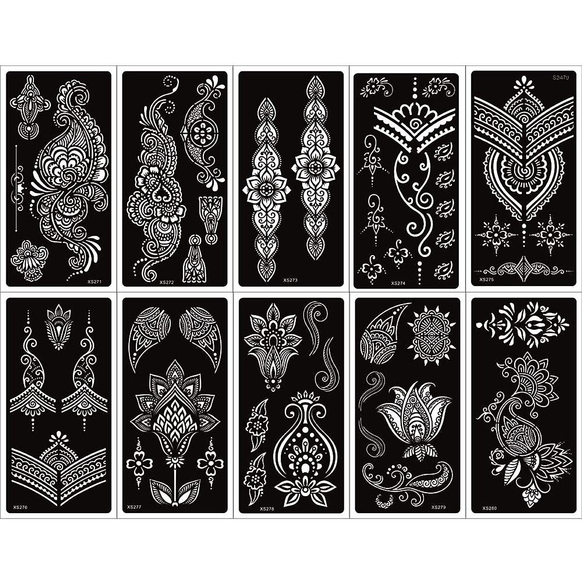 Xmasir Henna Tattoo Stencils Kit Pack of 22 Sheets, Temporary Tattoo Templates Indian Arabian Tattoo Sticker for Hands Body Art