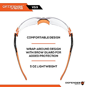 OPTIFENSE™ VS3 Anti Fog, Premium CLEAR/TINTED Safety Glasses, ANSI Z87+(Blue Frame, Clear Lens)