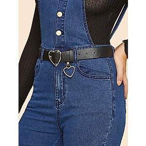MoYoTo Women's 1.3″Wide Genuine Leather Belts Gold Heart Ring Buckle Jeans Belts (Sliver Heart)