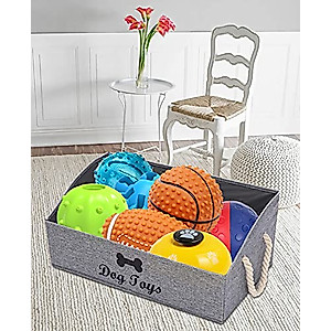 Morezi Large Dog Toy bin Puppy Shallow Toy Baskets - Perfect for Collapsible Bin for Living Room, Playroom, Closet, Home Organization - Snow Gray - Rectangle - Dog
