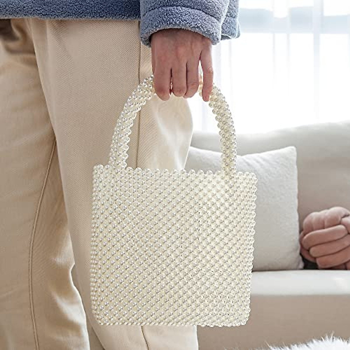 Grandxii Pearl Clutch Purse White Summer Handbag Tote Bag Evening Party Bag With Pearls For Women