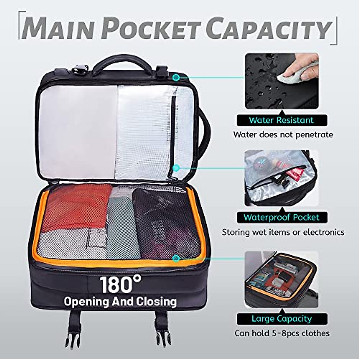 Bange 45L Travel Backpacks Expandable Luggage Backpack USB Charging Port Flight Approved Carry On Backpack With Wet Pocket Water Resistant Business Backpack 17.3 In Laptop College Daypack Black Large