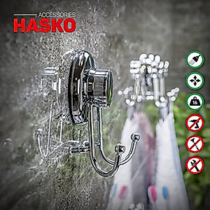 HASKO accessories - Powerful Vacuum Suction Cup Hooks - Organizer for Towel, Bathrobe and Loofah - Strong Stainless Steel Towel Hooks for Bathroom & Kitchen, Towel Hanger Storage (2 Pack)