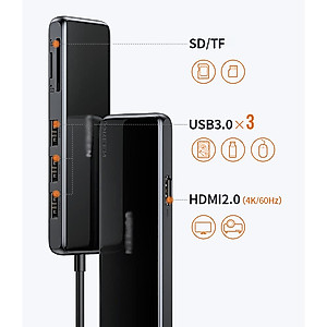 Port Expander USB-C Hub 6 in 1 Multiport USB-C Docking Station with 4K HDMI, 3 USB 3.0 Ports, SD/TF Card Reader, USB Splitter Adapter USB Splitter