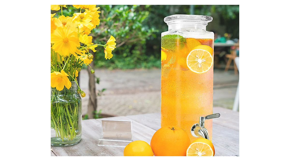 Tall Square Glass Drink Dispenser - 80 oz, Stylish & Safe