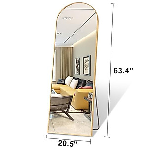 XKZG 64" x 21" Arched Full Length Mirror Floor Mirror with Aluminum Alloy Frame Full Body Mirror Stand Mirror Wall Mounted Mirror for Bedroom Living Room - Gold
