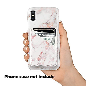 uCOLOR Phone Card Holder, Leather Phone Wallet Adhesive Stick On Stretchy Credit Card Pocket for Back of Phone Case iPhone and Android(Rose Marble)