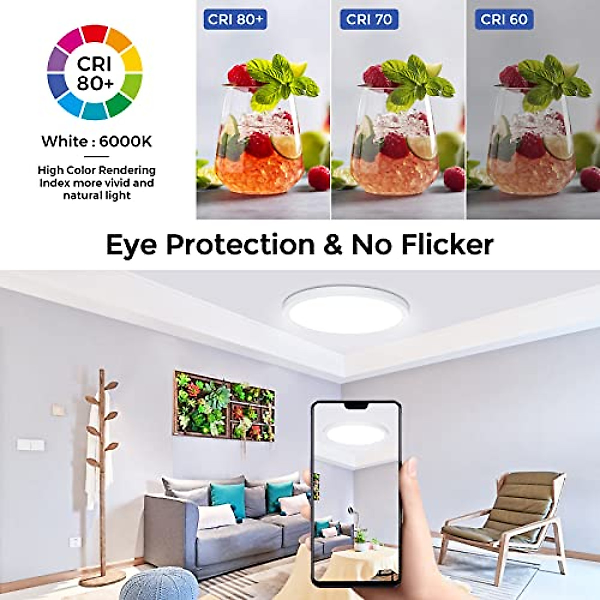 DEALGADGETS Flush Mount Ceiling Light Fixtures,24W Flat led Light for Ceiling,6000K 2200LM Ultra Thin Round White Lamp for Bedroom Kitchen,Bathroom,Garage,Living Room, Dining Room