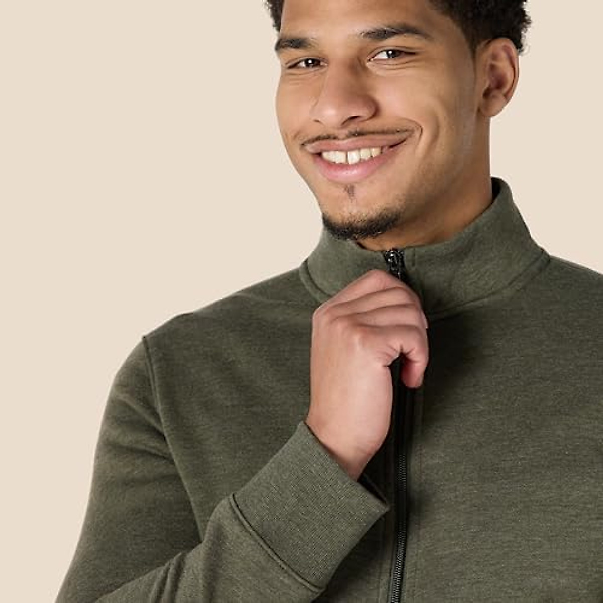 Amazon Essentials Men's Sweatshirt, Mock Neck, Fleece Zip Up, Olive Heather, X-Large