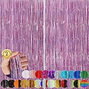 Glitter Pink Party Streamers 2Pack Glitter Foil Fringe Curtain 3.3 x 8.3ft Pink Party Decor Photo Booth Streamers Metallic Tinsel Door Streamer for XmasThanksgiving Engagement Party Decors Streamers