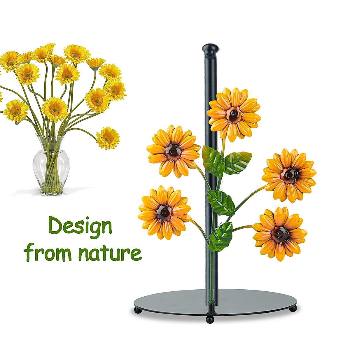 Sunflower Paper Towel Holder Countertop Upgrade Black Paper Towel Holder Stand Kitchen Paper Towels Holder Papertowel Holder Standing Paper Towel Holder Weighted Paper Towel Holder without Paper Towel