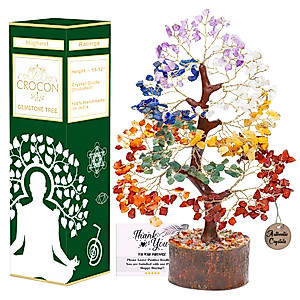 seven chakra tree of life for positive energy - feng shui tree, fake bonsai tree, crystals and healing stones, money tree, room decor 7 chakra tree, stone tree, healing crystals, spiritual gifts