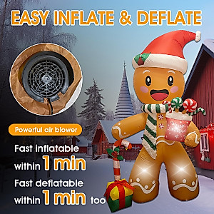 Aotiooy 8FT Christmas Inflatables Gingerbread Man Outdoor Decoration Candy Cane and Gift Box, Built-in LEDs Blow Up Inflatables for Christmas Outdoor Yard Decorations, Garden, Lawn,Indoor