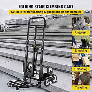 VEVOR Stair Climbing Cart, Portable Folding Trolley with 8 Wheels, 460 Lb Capacity Stair Climber Hand Truck with Adjustable Handle for Pulling, All Terrain Heavy Duty Dolly Cart for Stairs, Black