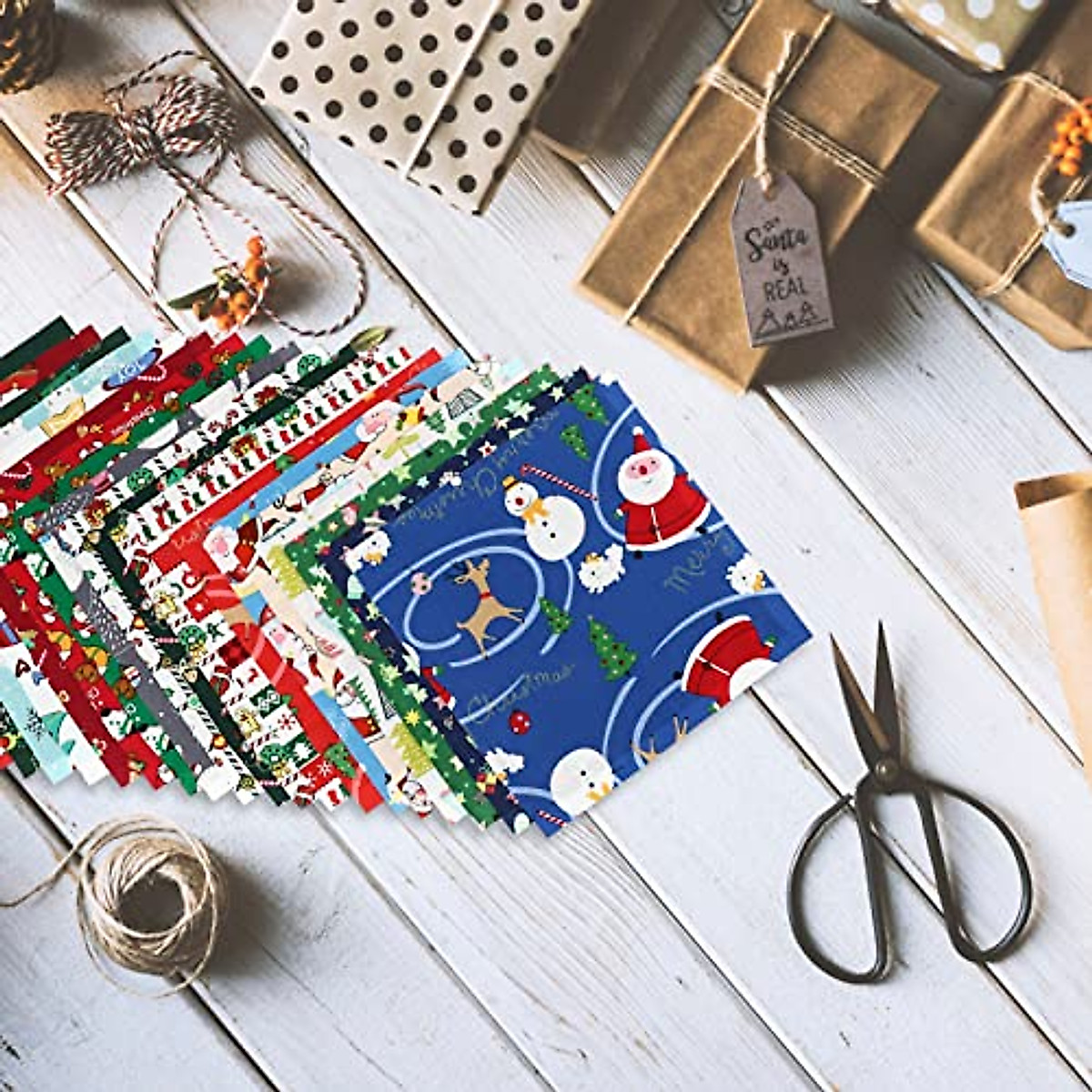 20 Sheets Christmas Fabric Bundles Sewing Craft Square Patchwork Precut Printed Fabric Scraps Quilting Sewing Polyester Fabric for DIY Christmas Stocking Wreath Doll Dress Apron Supply
