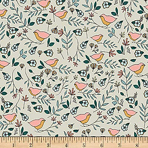 Art Gallery Fabrics Art Gallery Love Story Lovebirds Celeste Fabric, Warm Grey