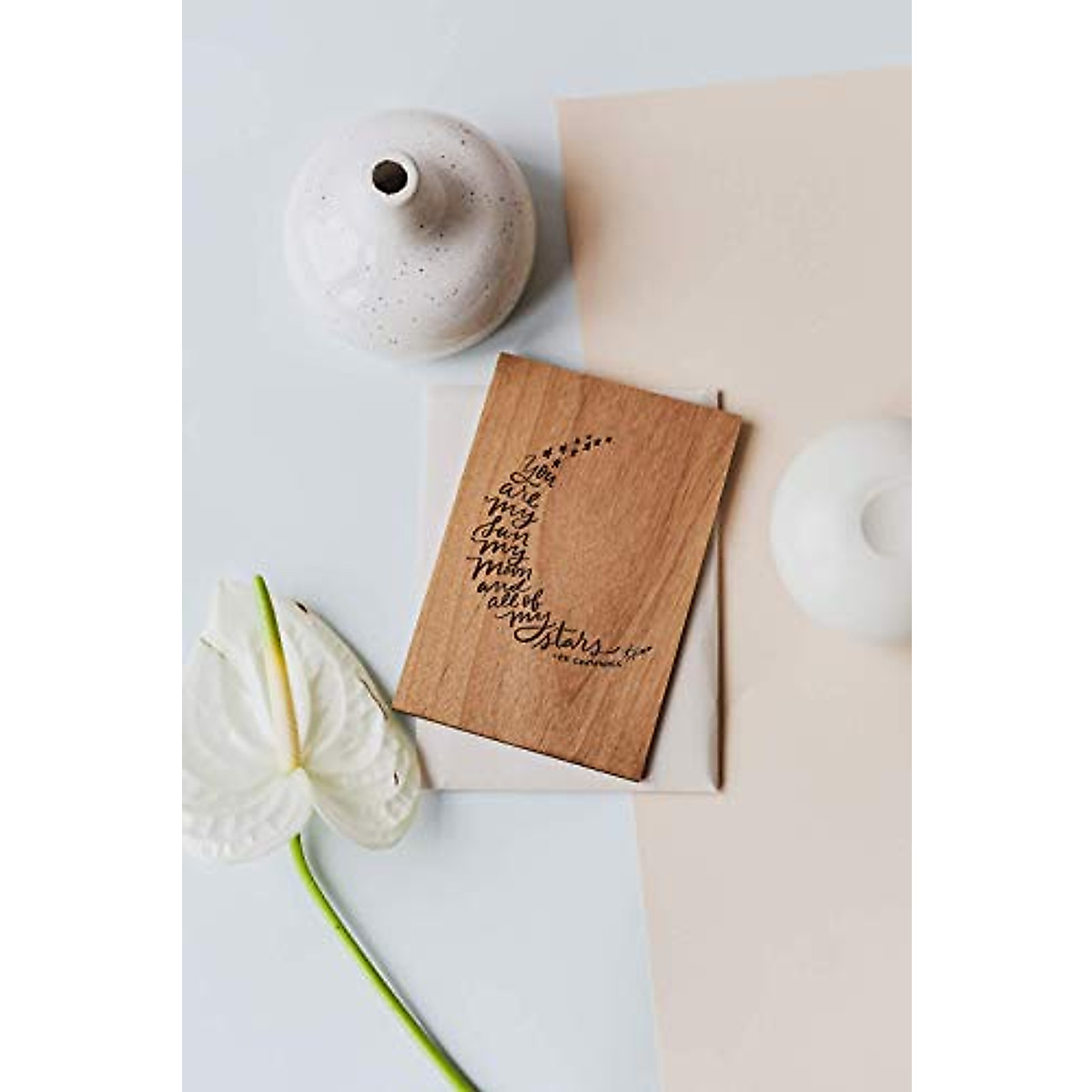 My Sun Moon Stars Wood Wedding Anniversary Card for Wife Husband Couple [Romantic Valentine's Day Card for Boyfriend Girlfriend, Made in the USA]