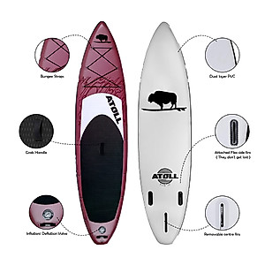 Atoll Inflatable Paddle Board with Premium SUP Stand Up Paddle Board Accessories & Back Pack, Non-Slip Comfort Deck for Unisex Adult - 11ft (Burgundy)