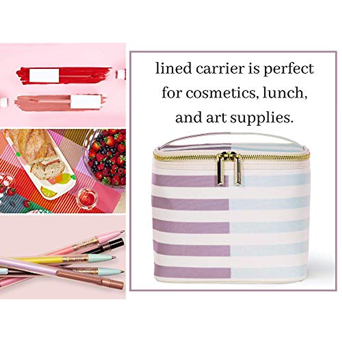 Kate Spade New York Insulated Lunch Tote, Small Lunch Cooler, Cute Lunch Bag for Women, Thermal Bag with Double Zipper Close and Carrying Handle, Two-Tone Stripe