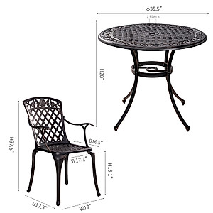 5PCS Patio Dining Set Outdoor Furniture Set, Cast Aluminum Patio Bistro Table and Chair Set of 2 with Umbrella Hole,Suitable for Patio Garden Deck(Antique Bronze)