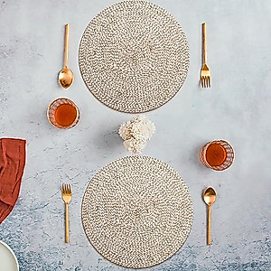 Hausattire Jute Braided Placemats 14 Inches Round - Off White, Farmhouse Reversible Woven Mats for Kitchen & Dining Table, Perfect for Indoor & Outdoor Use - (Set of 4)