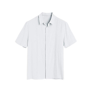 Hestenve Mens Short Sleeve Cuban Camp Guayabera Shirt Linen Cotton Hippie Beach Button Down Shirts White