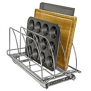 Lynk Professional® Slide Out Cutting Board, Bakeware, and Tray Organizer - Pull Out Kitchen Cabinet Organizer - 10 inch wide x 21 inch deep - Chrome